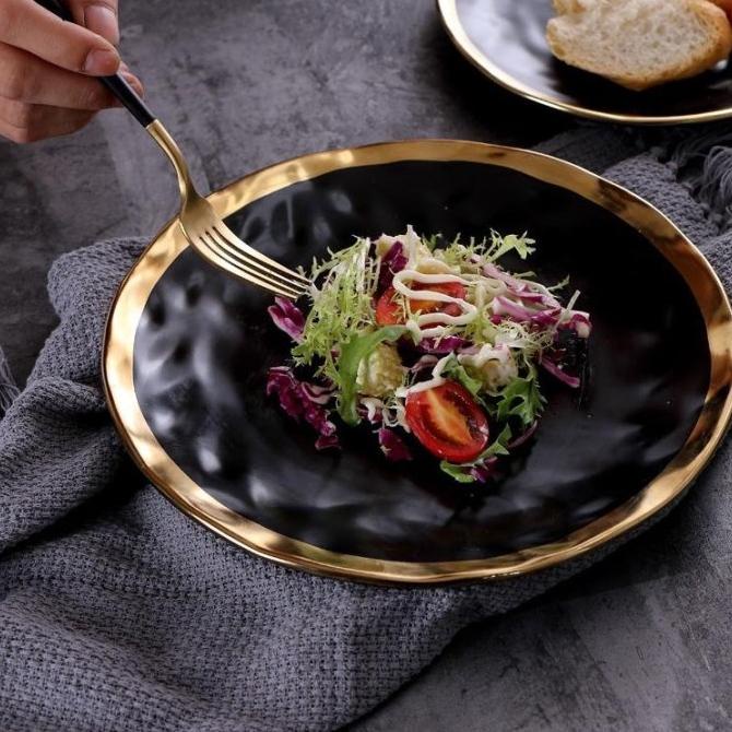 Jual 10" Piring Makan Berlin Keramik Hitam Dan Putih Motif Gelombang ...