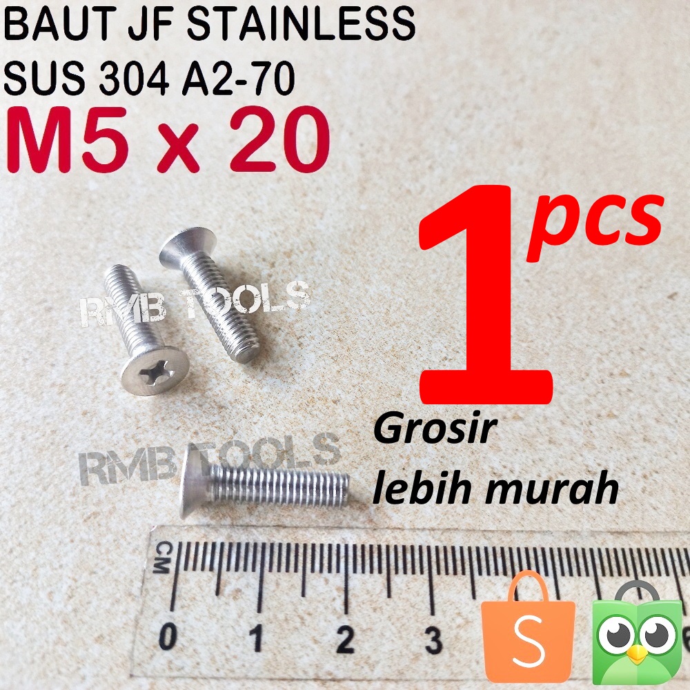 Jual M5x20 BAUT JF STAINLESS GRADE 304 A2-70 FLAT HEAD CSK MACHINE SCREW OBENG PLUS M5 | Shopee ...