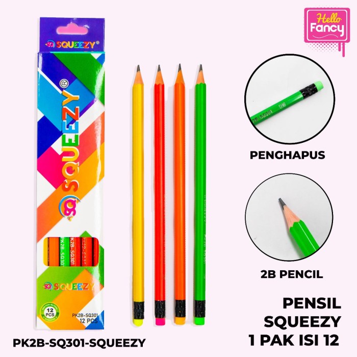 Jual Pencil Pensil 2B Squeezy 1 Box isi 12 Pcs / Pensil 2B Kayu Murah ...