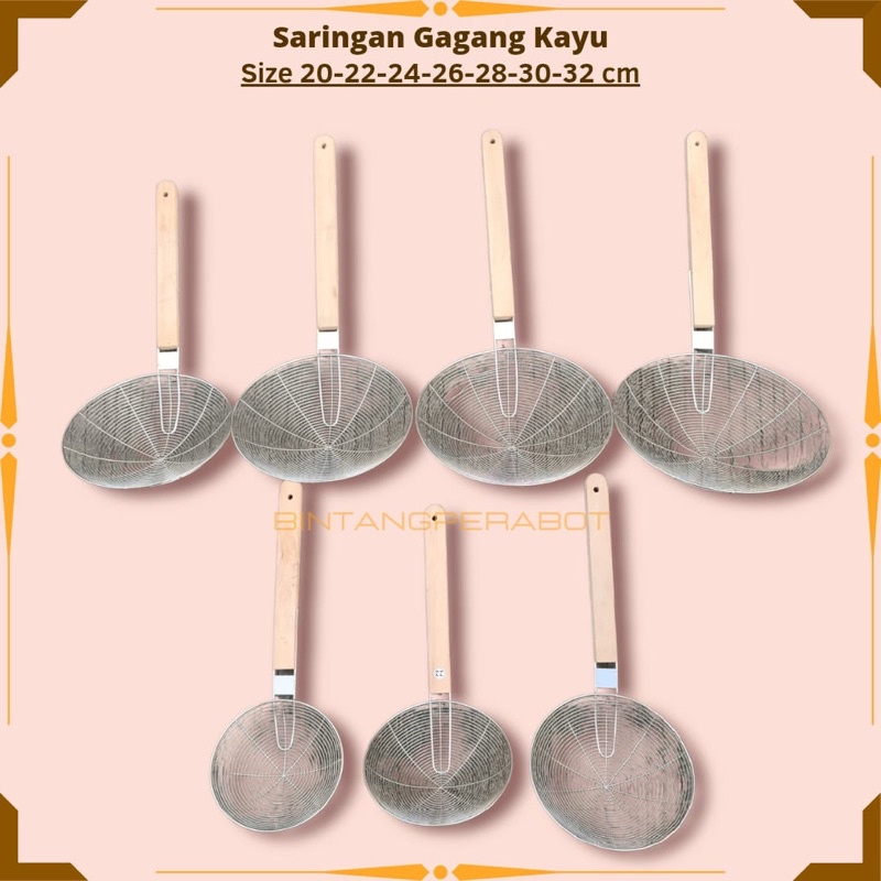 Jual SALE!! Saringan Gagang Kayu Ukuran 20 22 24 26 28 30 32 cm / Serok ...