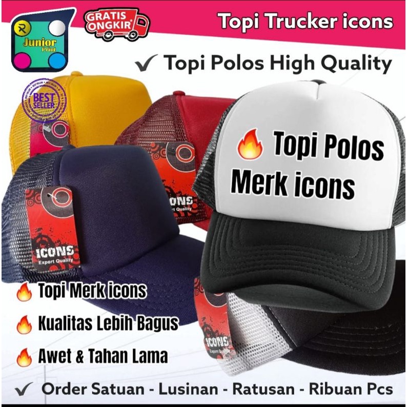 Jual Topi Trucker Jaring Polos Merk icons | Shopee Indonesia