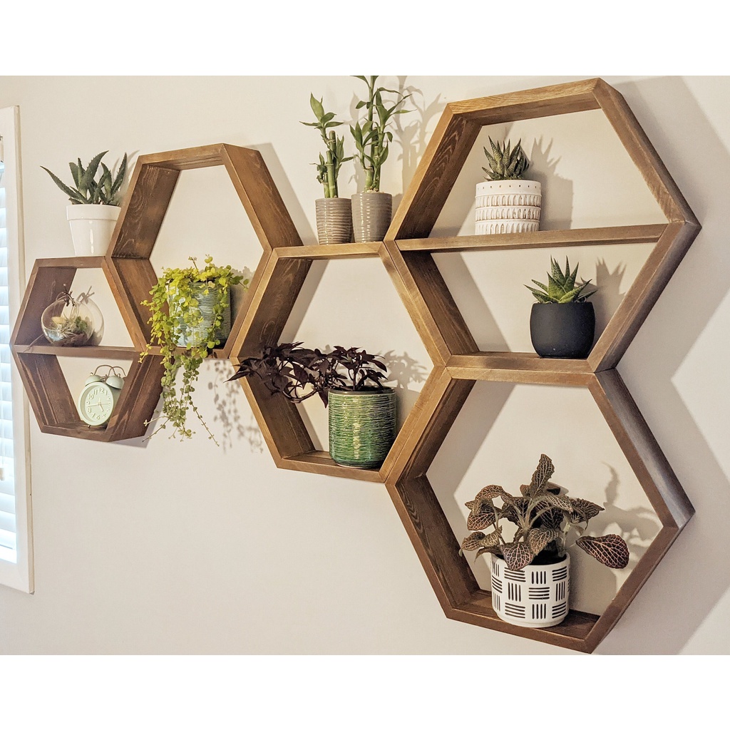 Jual RAK DINDING HEXAGONAL KAYU 1 PCS 1kg muat 3 lebih//Rak segi enam ...