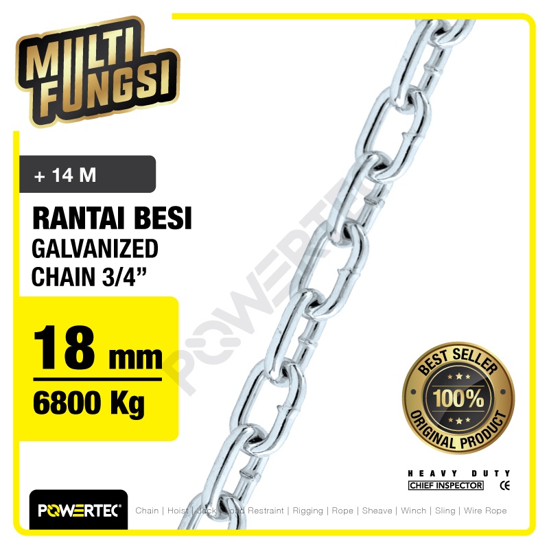 Jual POWERTEC Rantai Besi Galvanis 3/4" - 18mm Galvanized Chain ...