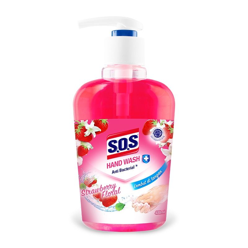 Jual SOS Hand Wash Anti Bacterial Strawberry Floral Bottle Pump 400ml ...
