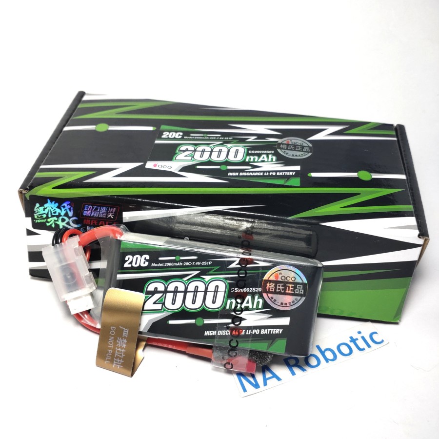 Jual Baterai Lipo 2000mah 2S 20C T Plug 7.4V ACE Green | Shopee Indonesia