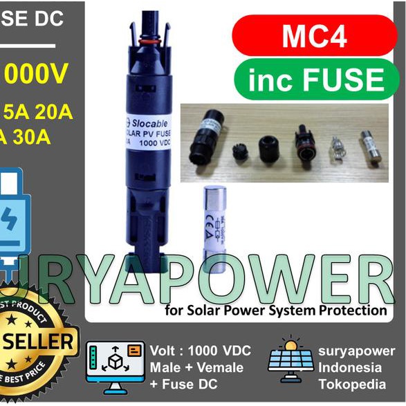 Jual MC4 CONNECTOR 1000V + FUSE 10A/15A/20A/30A - SOLAR PV - SURYAPOWER ...