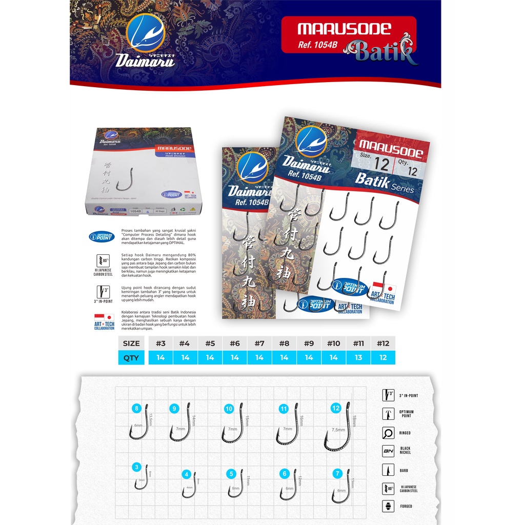 Jual Hook Daimaru Marusode 1054B Batik Series, Kail Carbon, Hook Carbon ...