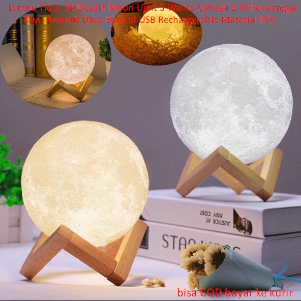 Jual Lampu Tidur 3D Desain Moon Light 3 Warna Cahaya 1 W dengan ...