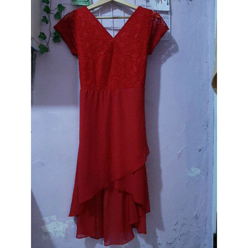 Jual preloved red dress merah brokat cantik | Shopee Indonesia
