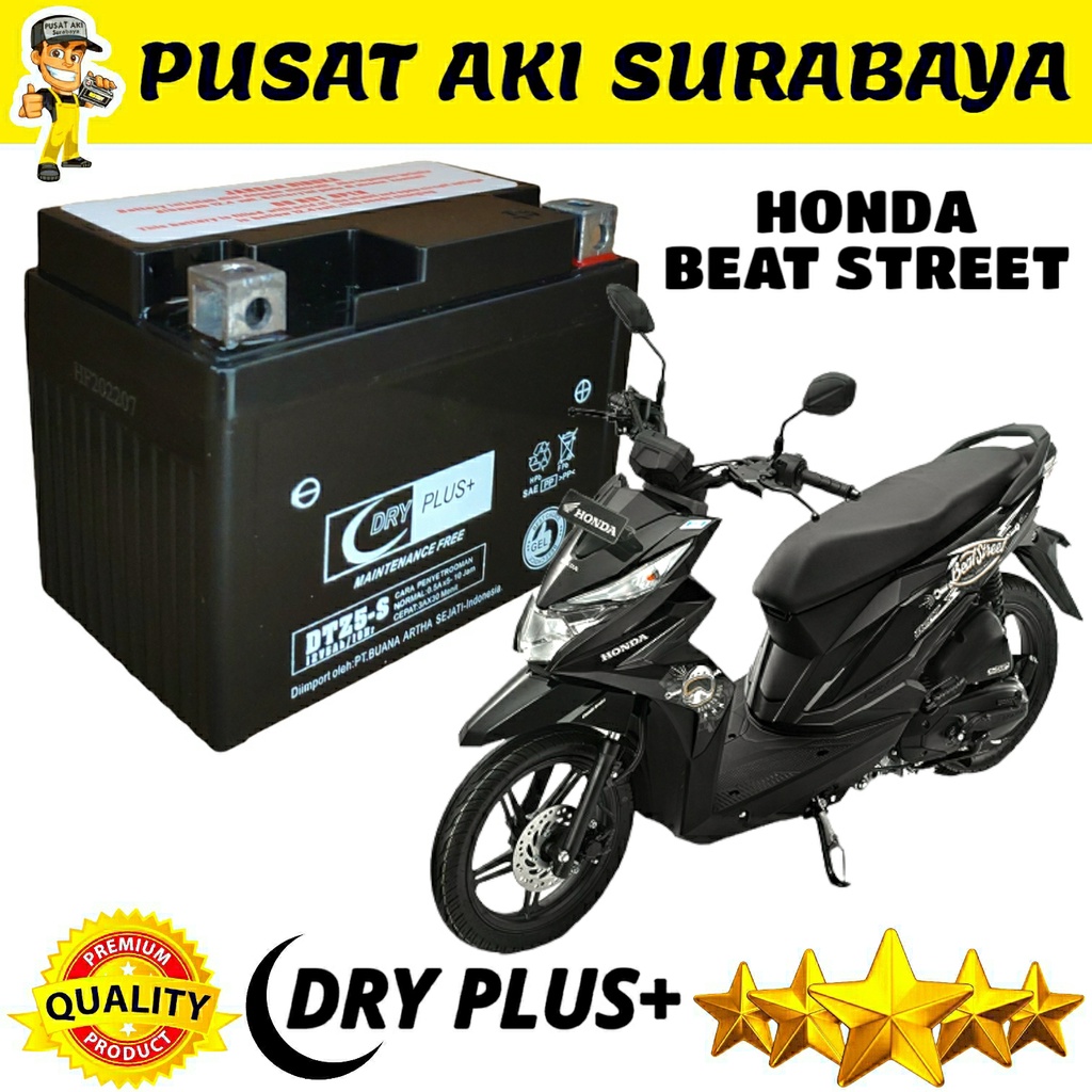 Jual PUSAT AKI SURABAYA DRYPLUS DTZ5S ACCU BEAT STREET 12V 5Ah HONDA ...