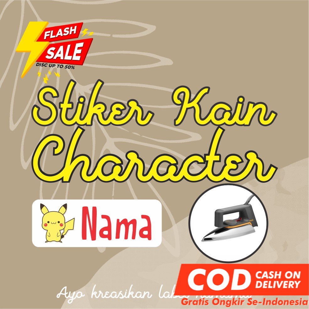 Jual Stiker Kain Baju Setrika Label Nama Sablon Character sticker ...