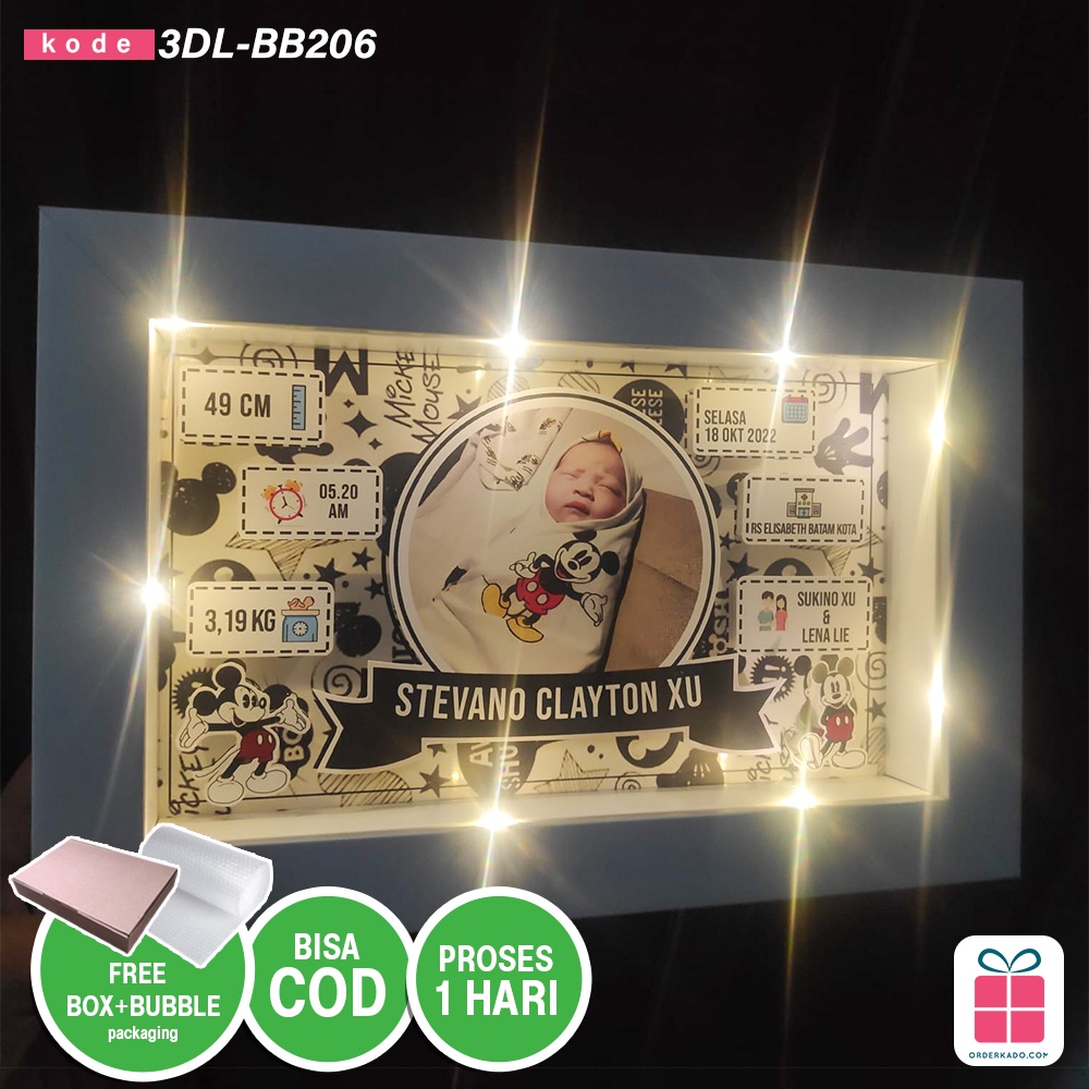 Jual FRAME 3D LAMPU -Kado / Hadiah Bayi (Biodata Bayi) Baby Born Boy ...