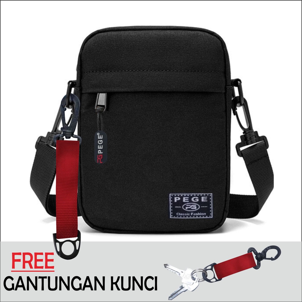 Jual Tas Selempang Bahu Pria PEGE Simpel Casual Model Polos Hitam - PG ...
