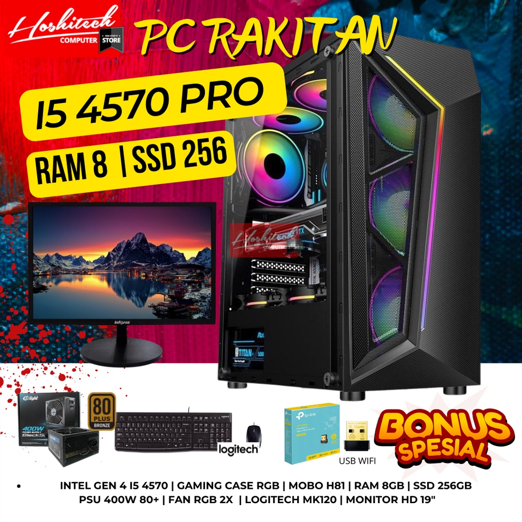 Jual PC RAKITAN I5 EDITING GAMING PRO I5 4570 RAM 8GB SSD256 MONITOR 19 ...
