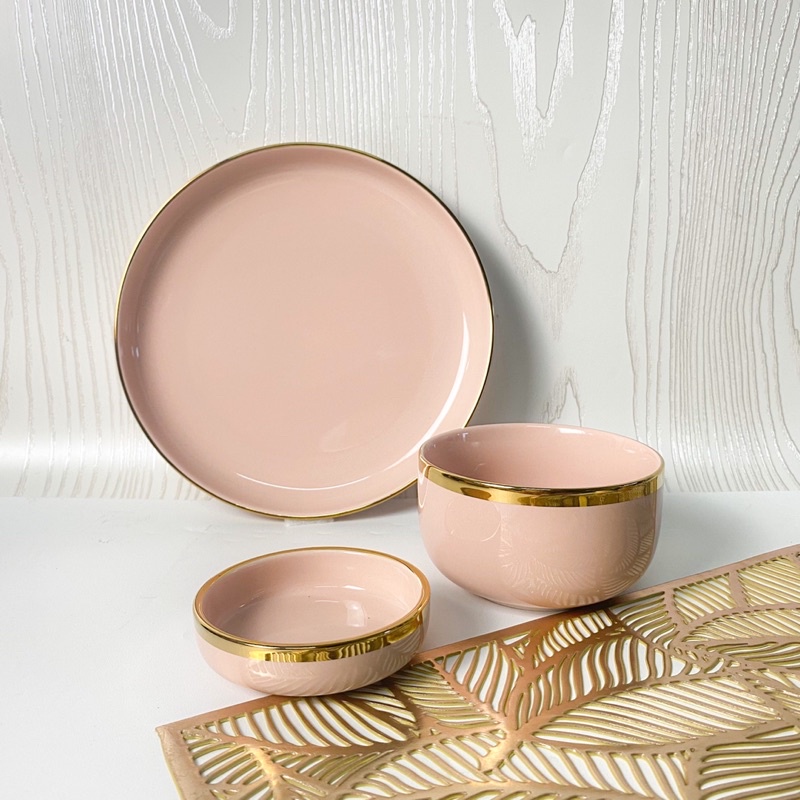 Jual ASHOME Piring Set 1 Orang Piring Makan Set Light Pink Gold Isi 3 ...