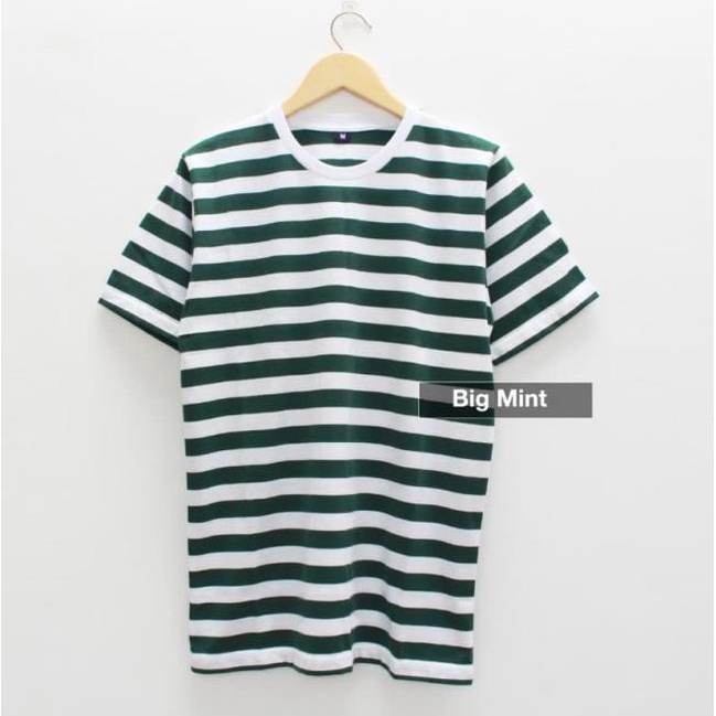 Jual Baju Kaos Polos Stripe Big Mint Kaos Garis Salur Hijau - S | Shopee Indonesia