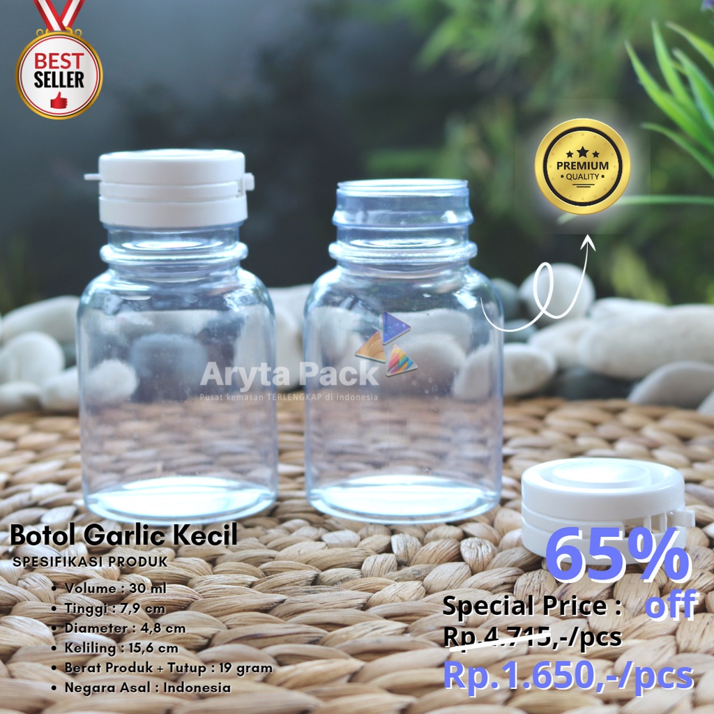 Jual Botol plastik PVC 30kapsul 30ml garlic garlik kecil tutup dop ...