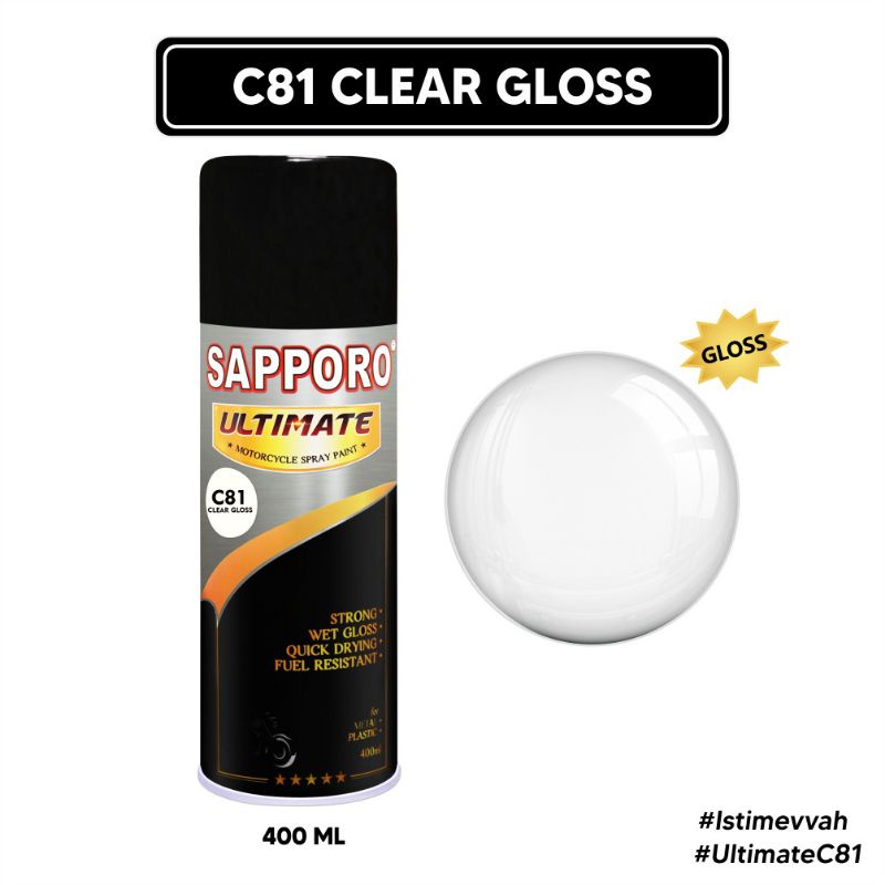 Jual SAPPORO ULTIMATE C81 CLEAR GLOSS CAT SEMPROT SPRAY PAINT VARNISH PERNIS KILAT | Shopee ...