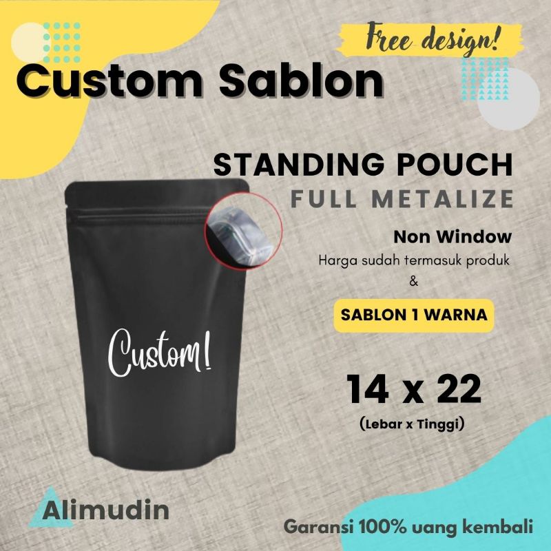 Jual Standing Pouch 14 x 22 Plastik Alu Foil Klip Ziplock Custom Sablon ...