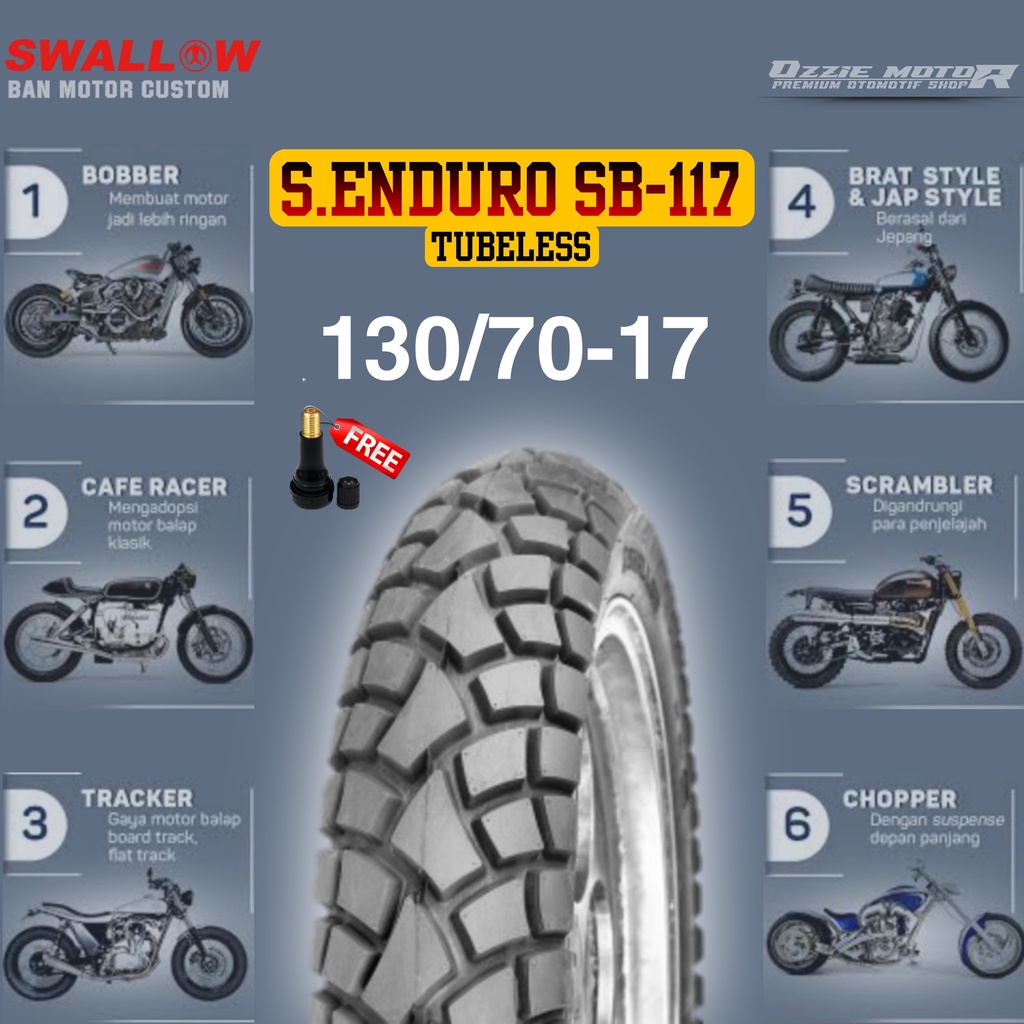 Jual SWALLOW STREET ENDURO SB-117 BAN TUBELESS DUAL PURPOSE RING 17 UKURAN 70/90-17 | 80/90-17 ...