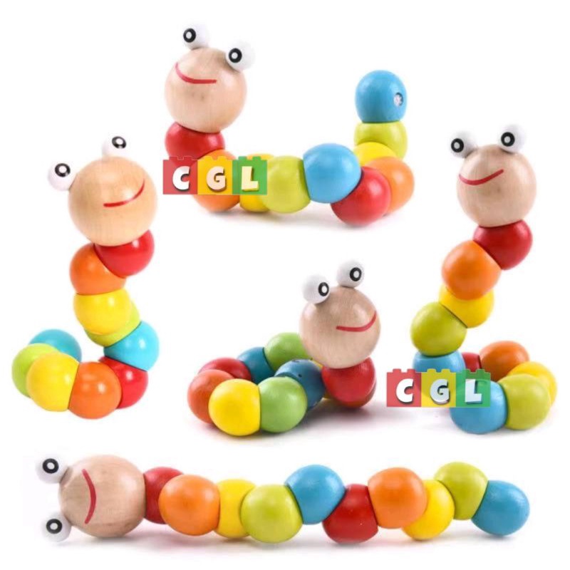 Jual Rainbow Caterpillar Ulat Kayu Lucu Mainan Edukasi Bayi Wooden Toys ...