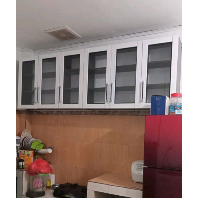 Jual kitchen set atas Lemari dapur lemari sayur 6 pintu kaca | Shopee ...