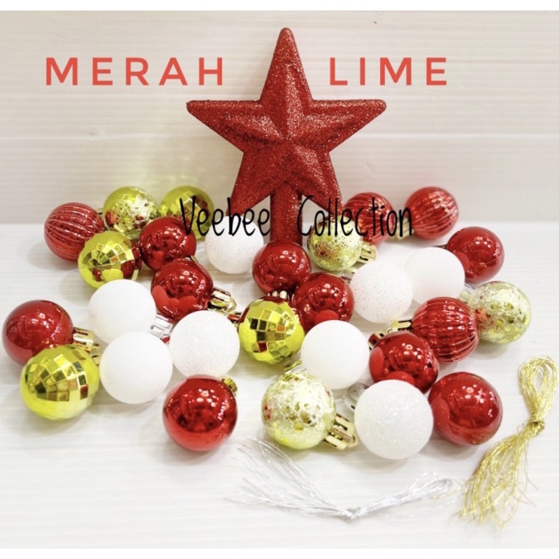 Jual Mainan bola natal MIX top bintang mika 30in1/ hiasan pohon natal ...