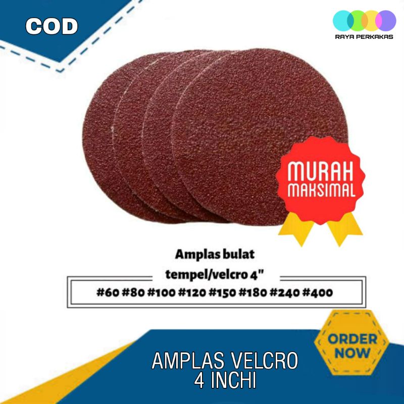 Jual Amplas Bulat Amplas Tempel Velcro 4" Grid 40 60 80 100 120 150 180 ...