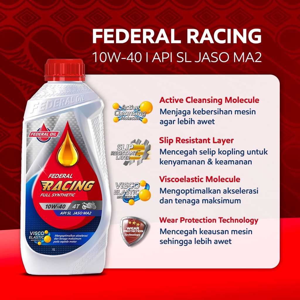 Jual FEDERAL OIL Racing 10W-40 1L - Oli Motor Non Matic | Shopee Indonesia