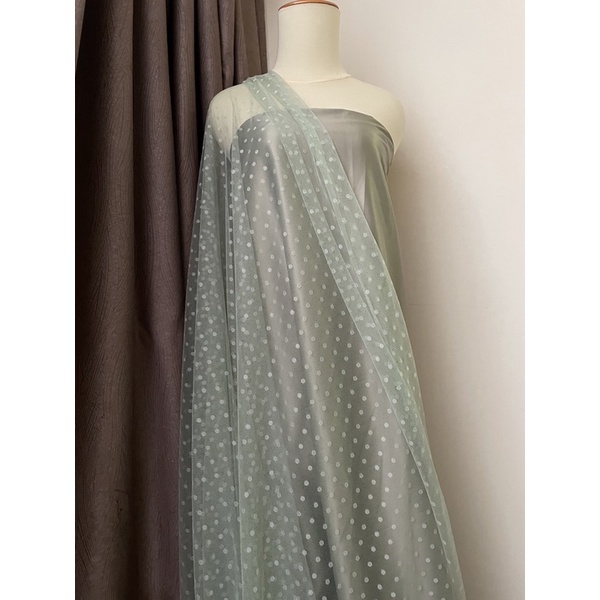 Jual Kain Tile Tulle Dot Dotty Polkadot Simple Bintik Snow Warna Hijau Sage Green | Shopee Indonesia
