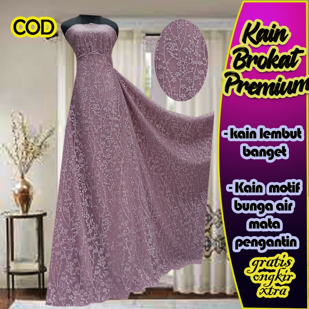 Jual bahan kain brokat tile kebaya akar premium original motif bunga ...