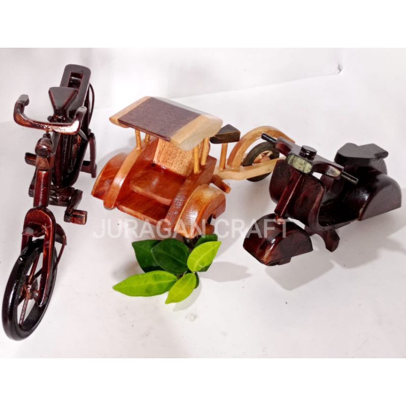 Jual PAKET MINJATUR KAYU ISI 3 SEPEDA BECAK PESPA UKURAN M BESAR ...