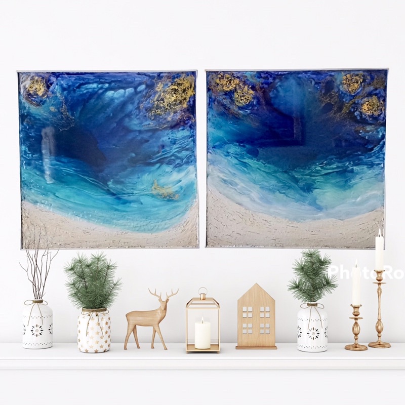 Jual Lukisan Resin Epoxy Acrylic Paint Laut Ombak Pasir Putih 100cm x ...