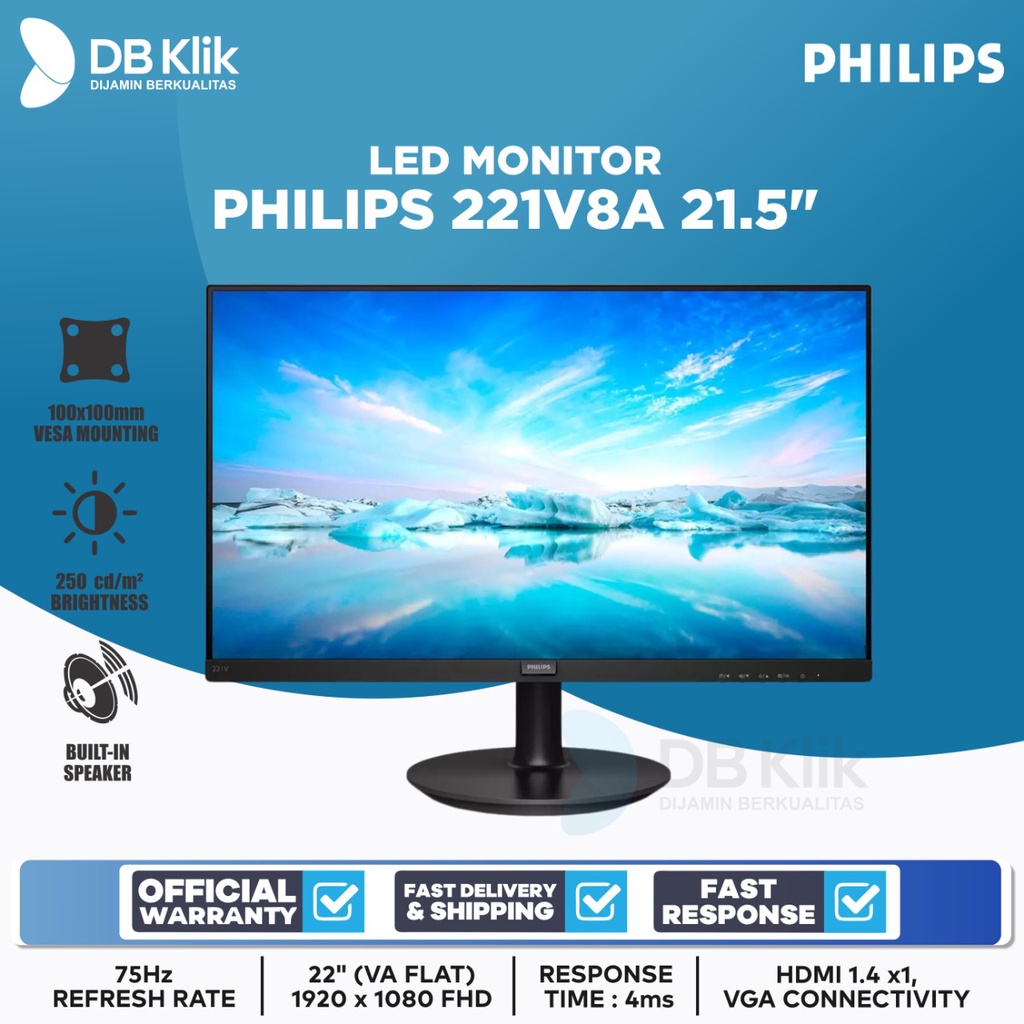 Jual LED Monitor PHILIPS 221V8A 21.5" 75Hz FHD HDMI VGA - PHILIPS 221V8 ...