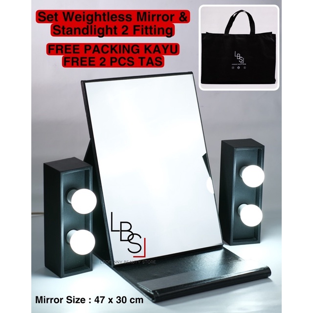 Jual SET VANITY LIGHT BOX & WEIGHTLESS FOLDING MIRROR + PACKING KAYU ...