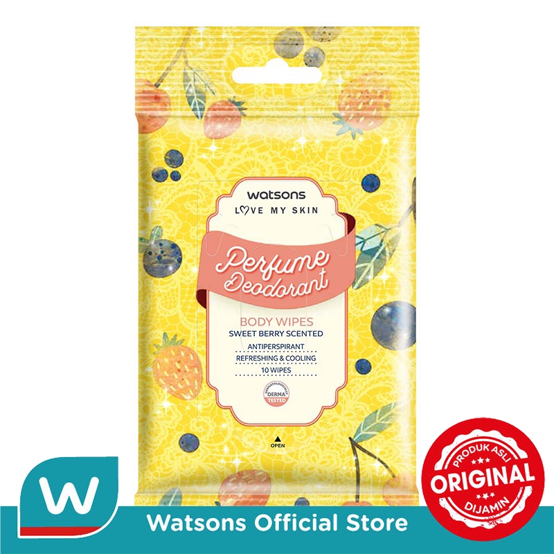 Jual Watsons Perfume Deodorant Body Wipes - Berry Scented 10's | Shopee ...