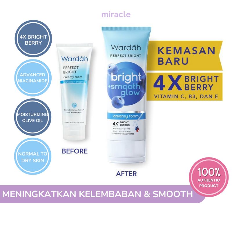 Jual Wardah Perfect Bright Creamy Foam Bright + Smooth Glow Face Wash ...