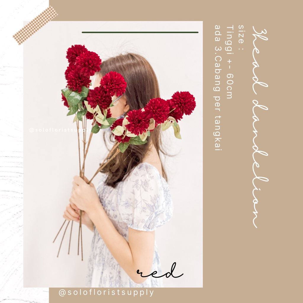 Jual 3HEADS DANDELION POMPOM Artificial Flower Artifisial Bunga Palsu ...
