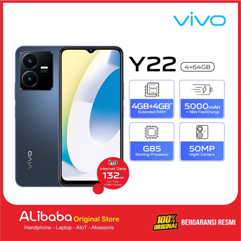 Jual vivo Y22 4/64 | 6/128GB - Helio G85, 50MP Camera, Splash Waterproof | Shopee Indonesia