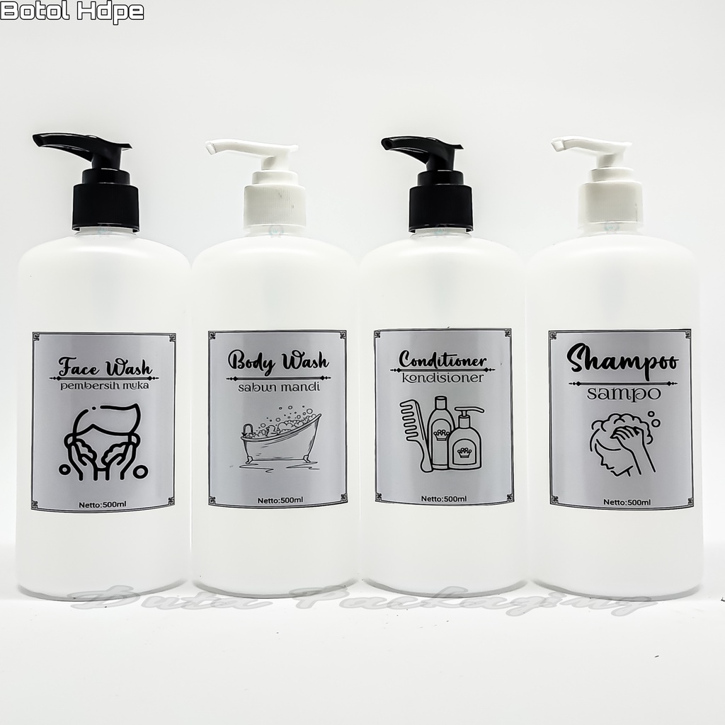 Jual botol sabun refill pump hitam putih cair label stiker aesthetic ...