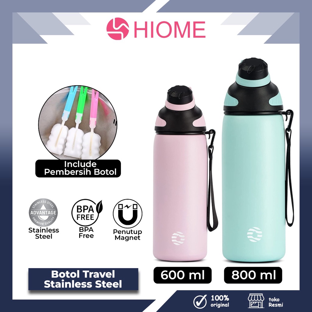 Jual HIOME Botol Minum Travel Stainless 600ml 800ml / Botol Air Minum ...