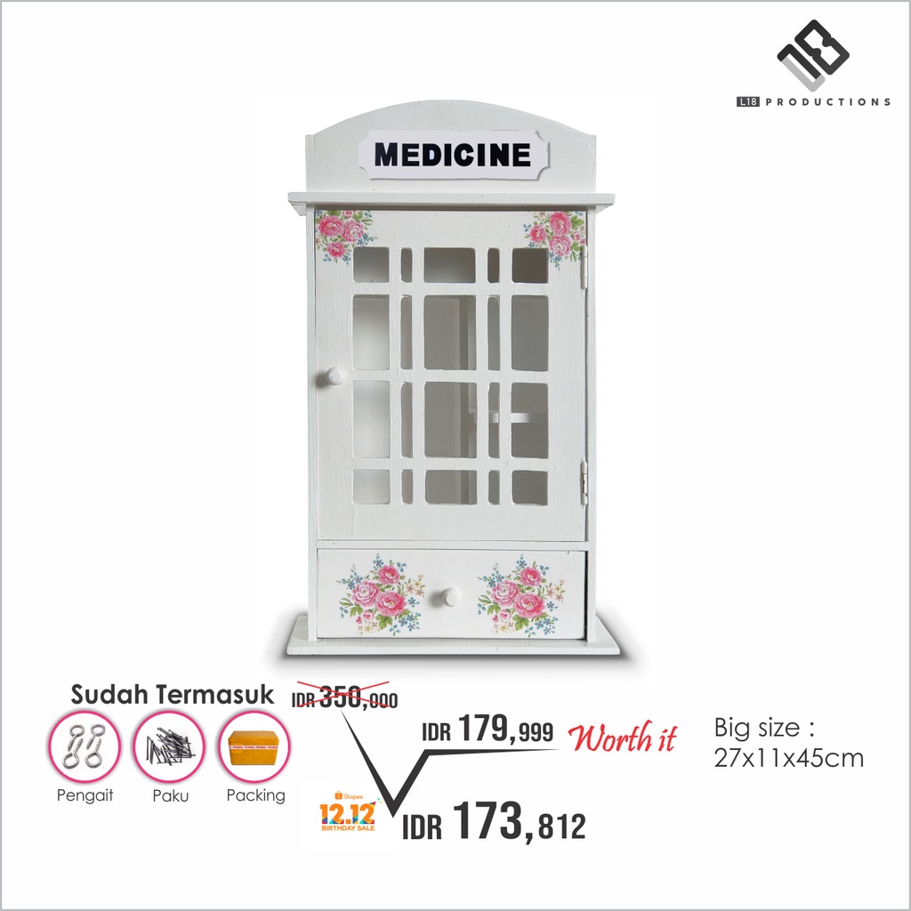 Jual L18Production Kotak Obat P3k Telephone London Kayu Solid Laci ...