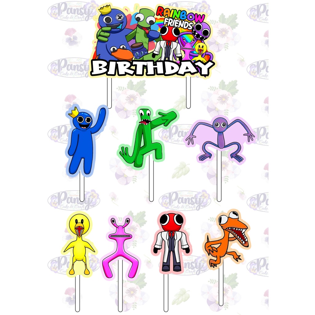 Jual Cake topper / cupcake topper Rainbow Friends + banner Birthday ...