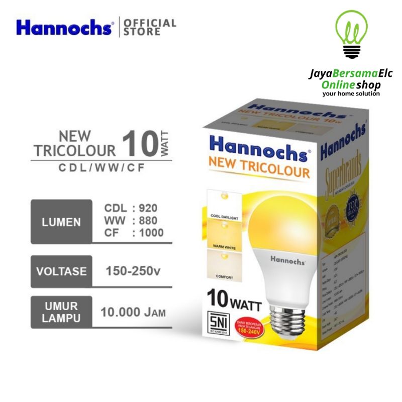 Jual Lampu LED Bohlam TRICOLOR 10 watt / 12W watt - 3 Warna HANNOCHS ...