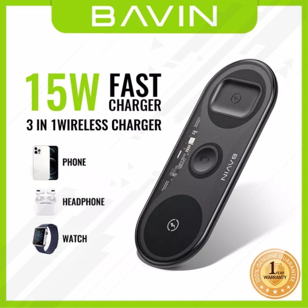 Jual BAVIN Multifunction 3in1 Wireless Charger 15W Fast Charge Qi ...