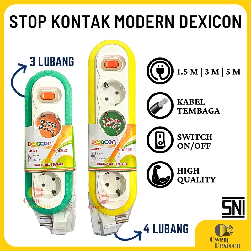 Jual Stop Kontak Kabel Modern 2 3 4 5 Lubang 1,5m 3m 5m 10m DEXICON ...