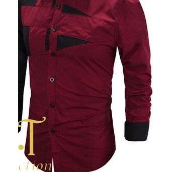 Jual hem pria lengan panjang maroon combi hitam (pullman maroon VL ...
