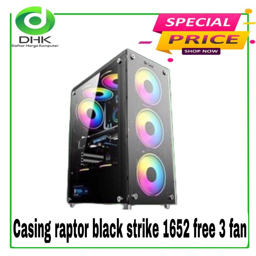 Jual Casing Raptor Black Strike 1652 Free 3 Fan RGB ATX | Shopee Indonesia