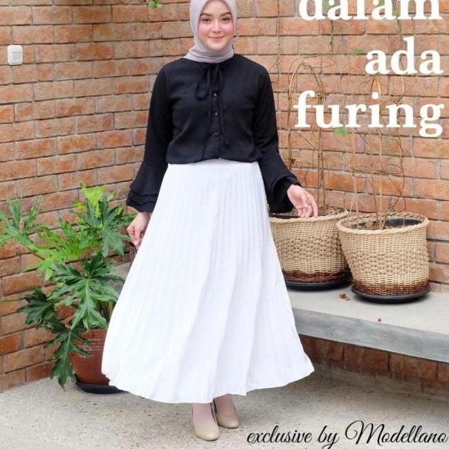 Jual 256 ROK PLISKET PUTIH WHITE + FURING PLEATED SKIRT PANJANG MAXI ...