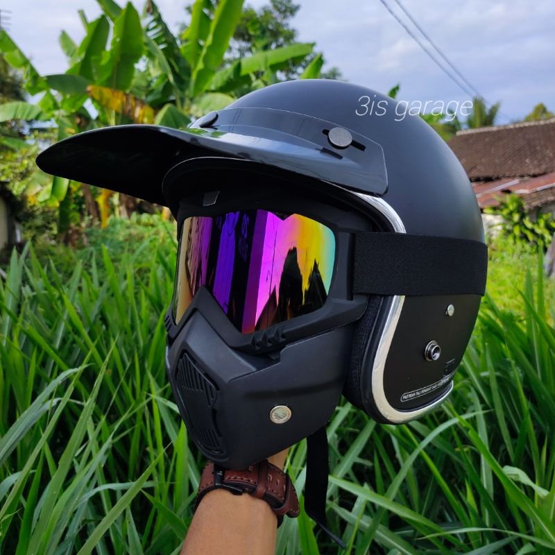 Jual HELM BOGO RETRO MASKER MASK/PET FULL LEHER SNI | Shopee Indonesia